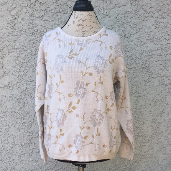 Vintage | Sweaters | Vintage Kate Collins Floral Metallic Knit Pullover ...